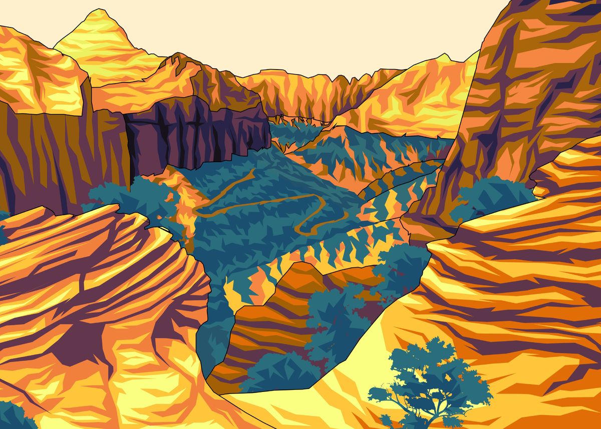 'Canyon Illustrations Art' Poster, picture, metal print, paint by Rizky ...