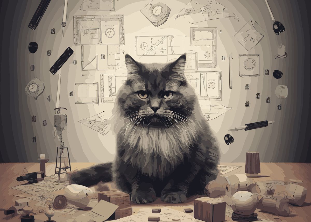 'cat math cute animal' Poster, picture, metal print, paint by Martyn ...