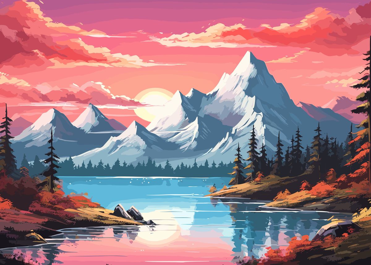 'Mountain Landscape' Poster, picture, metal print, paint by Violet ...