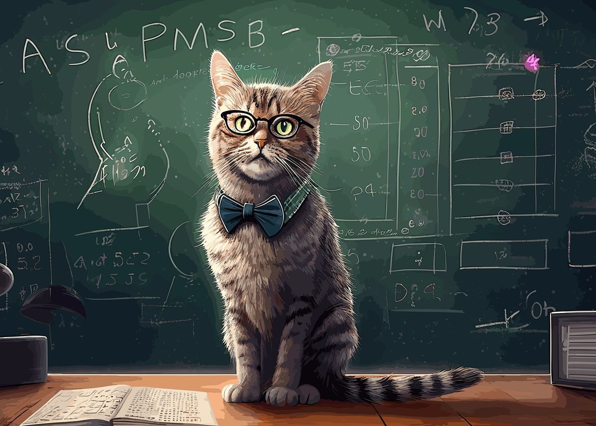 'cat math cute animal' Poster, picture, metal print, paint by Martyn ...