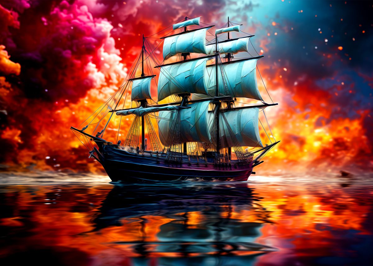 'Fantasy ship on the ocean' Poster, picture, metal print, paint by minh ...