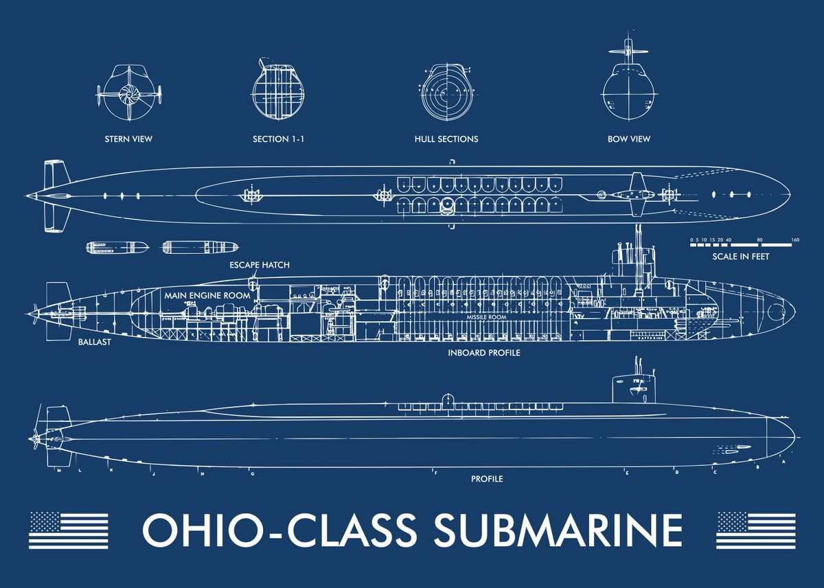 'OHIO CLASS SUBMARINE USA' Poster, picture, metal print, paint by Atomic Chinook | Displate