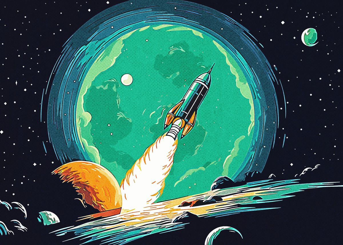 'Rocket heads for galaxy' Poster, picture, metal print, paint by Coffee ...
