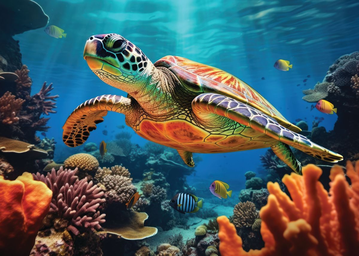 'Sea turtle aquarium' Poster, picture, metal print, paint by Nguyen ...