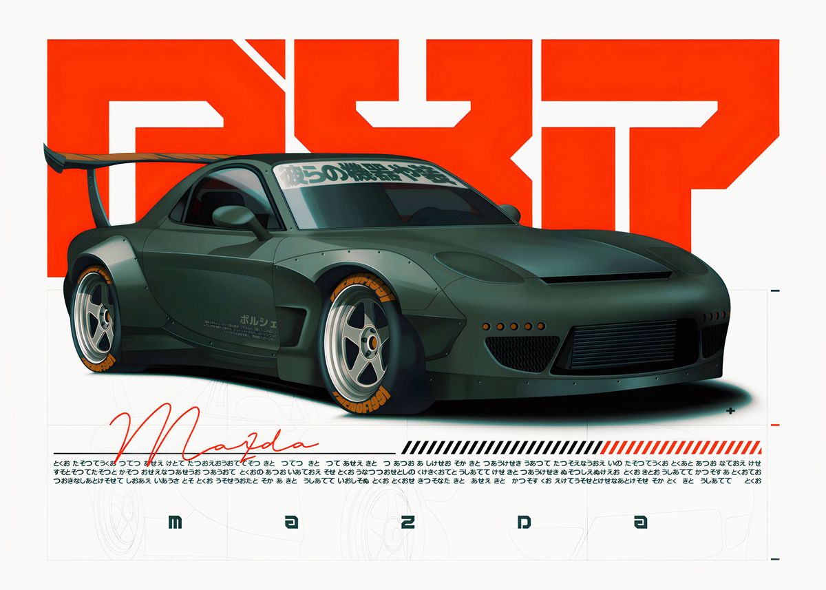 'FD3S MAZDA RX7' Poster, picture, metal print, paint by Flux Lab | Displate