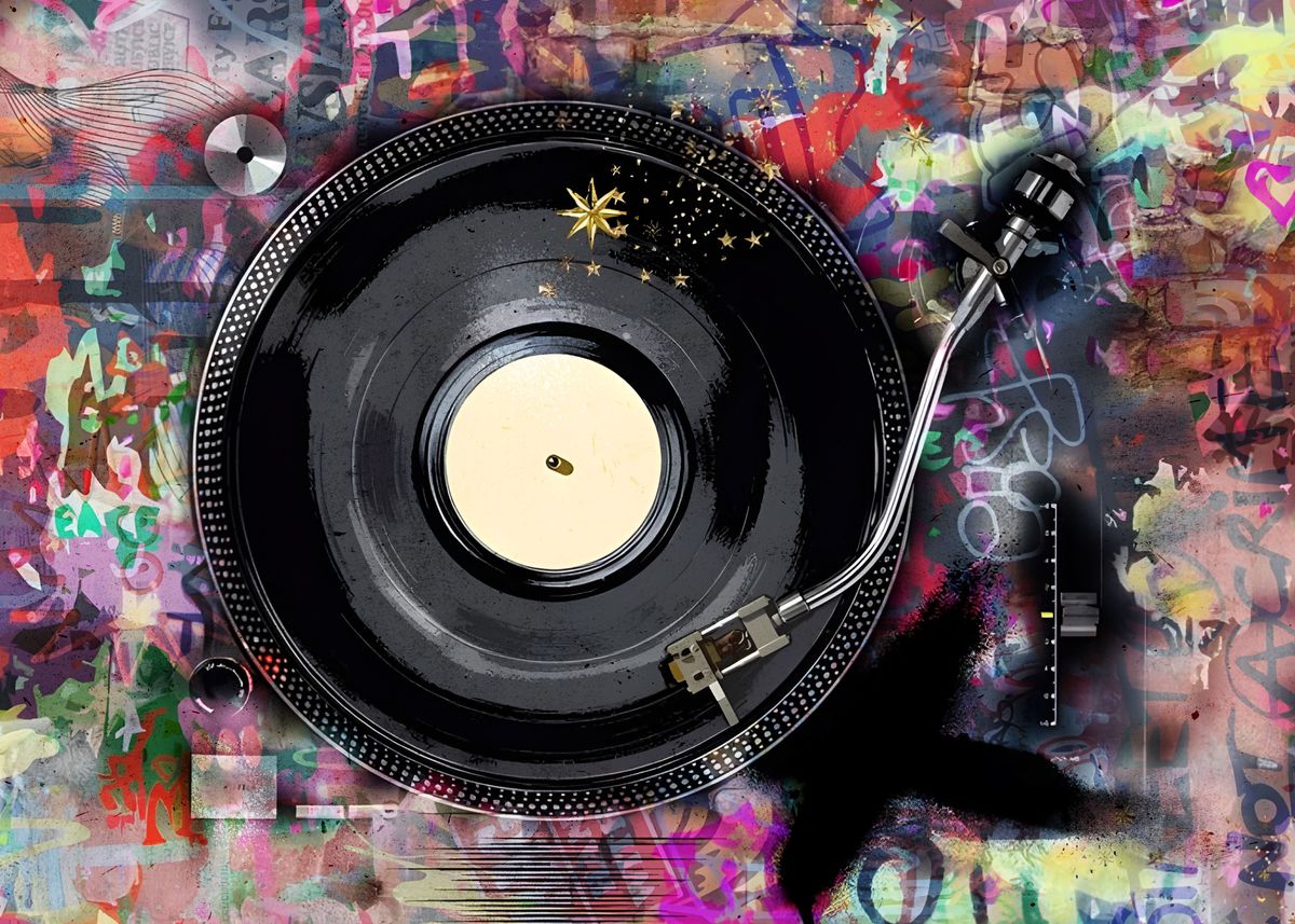 'Graffiti Vinyl Turntable' Poster, picture, metal print, paint by Uber ...