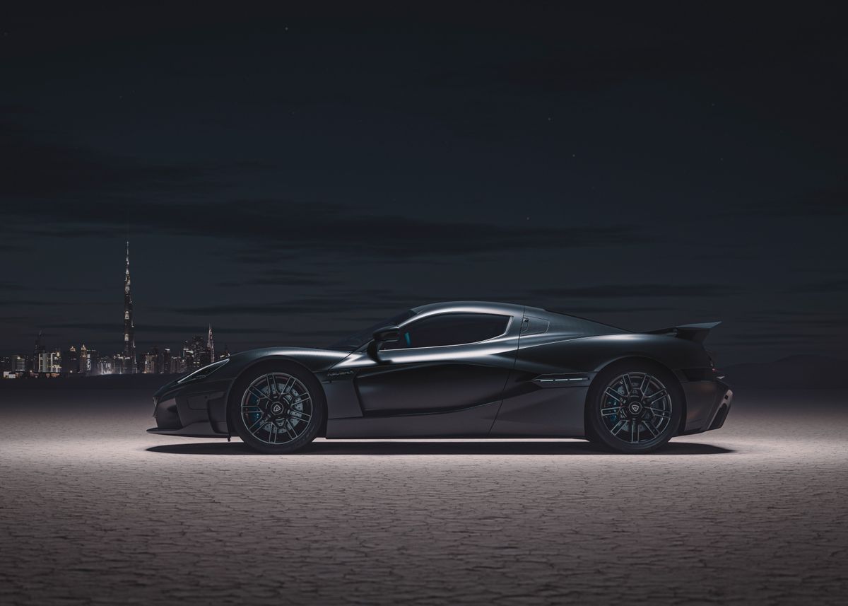 'Rimac Nevera Dubai skyline' Poster, picture, metal print, paint by El ...