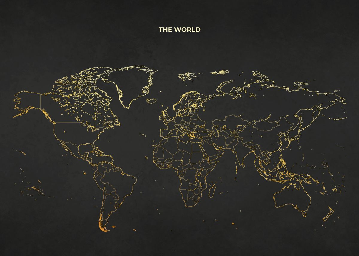 'Gold World Map' Poster, picture, metal print, paint by aio | Displate