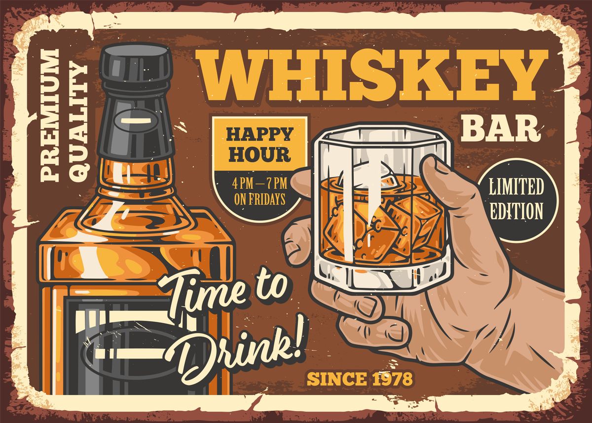 'Whiskey Bar Drink Alcohol' Poster, picture, metal print, paint by ...