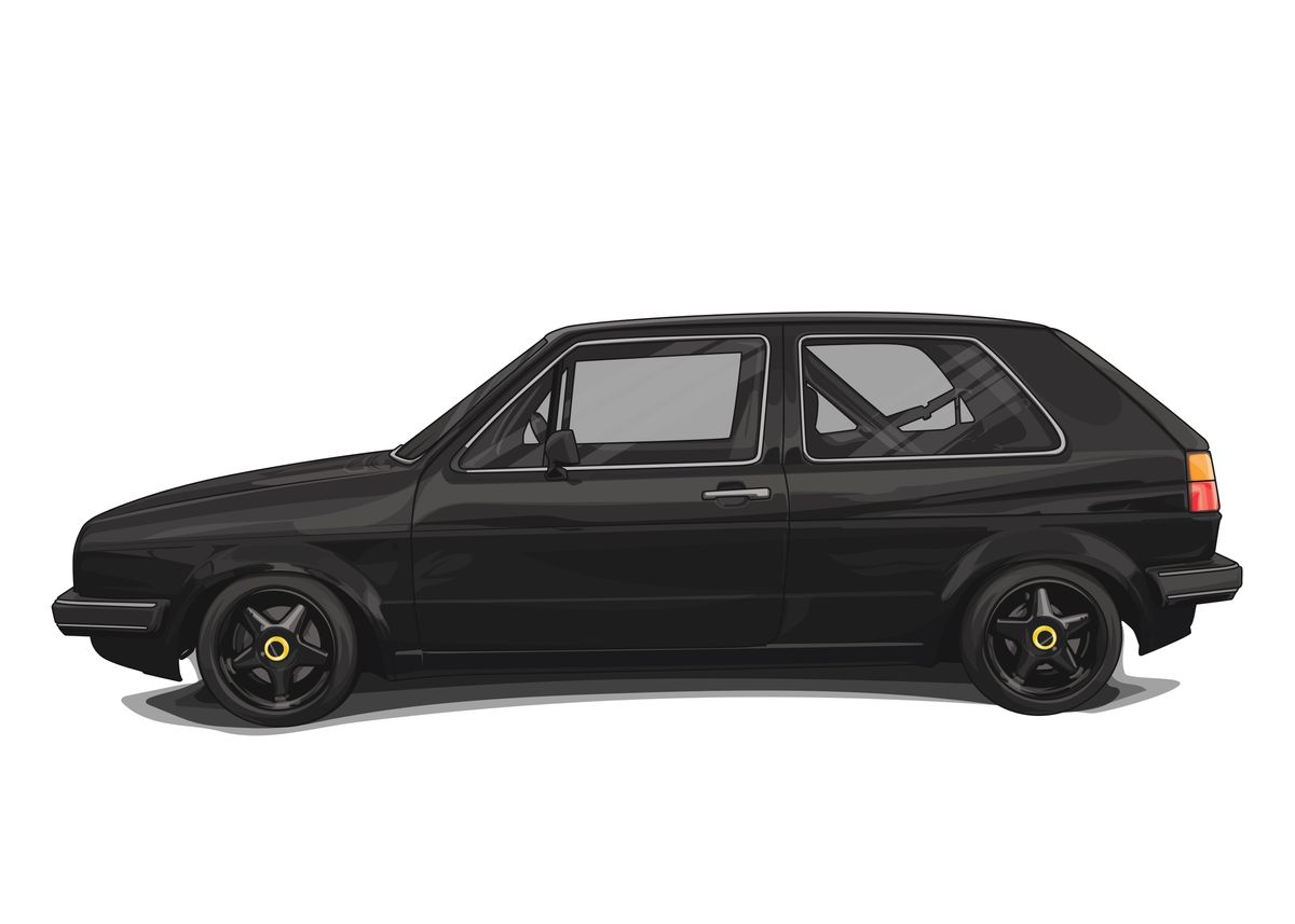 'VW Golf MK2 Black Static' Poster by POWERDRAWINGS | Displate
