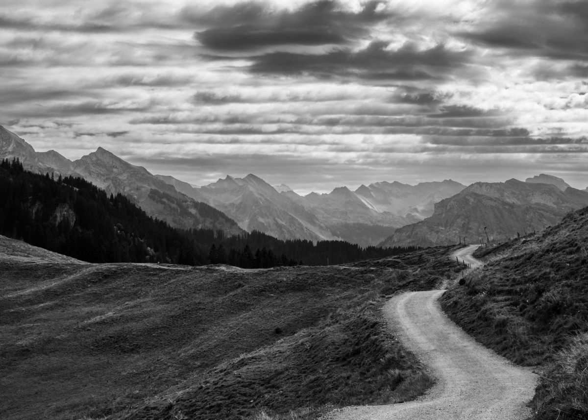 'Swiss Mountain Road BW' Poster, picture, metal print, paint by Marcel ...