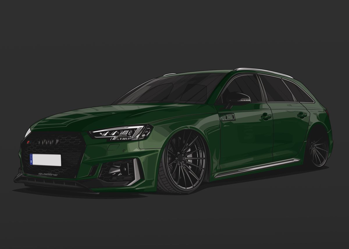 'Audi RS4 B9 Avant Green' Poster, picture, metal print, paint by ...