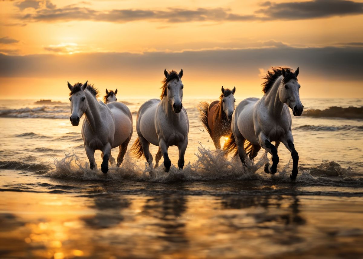 'Horses Running at Sunset' Poster, picture, metal print, paint by Anton ...