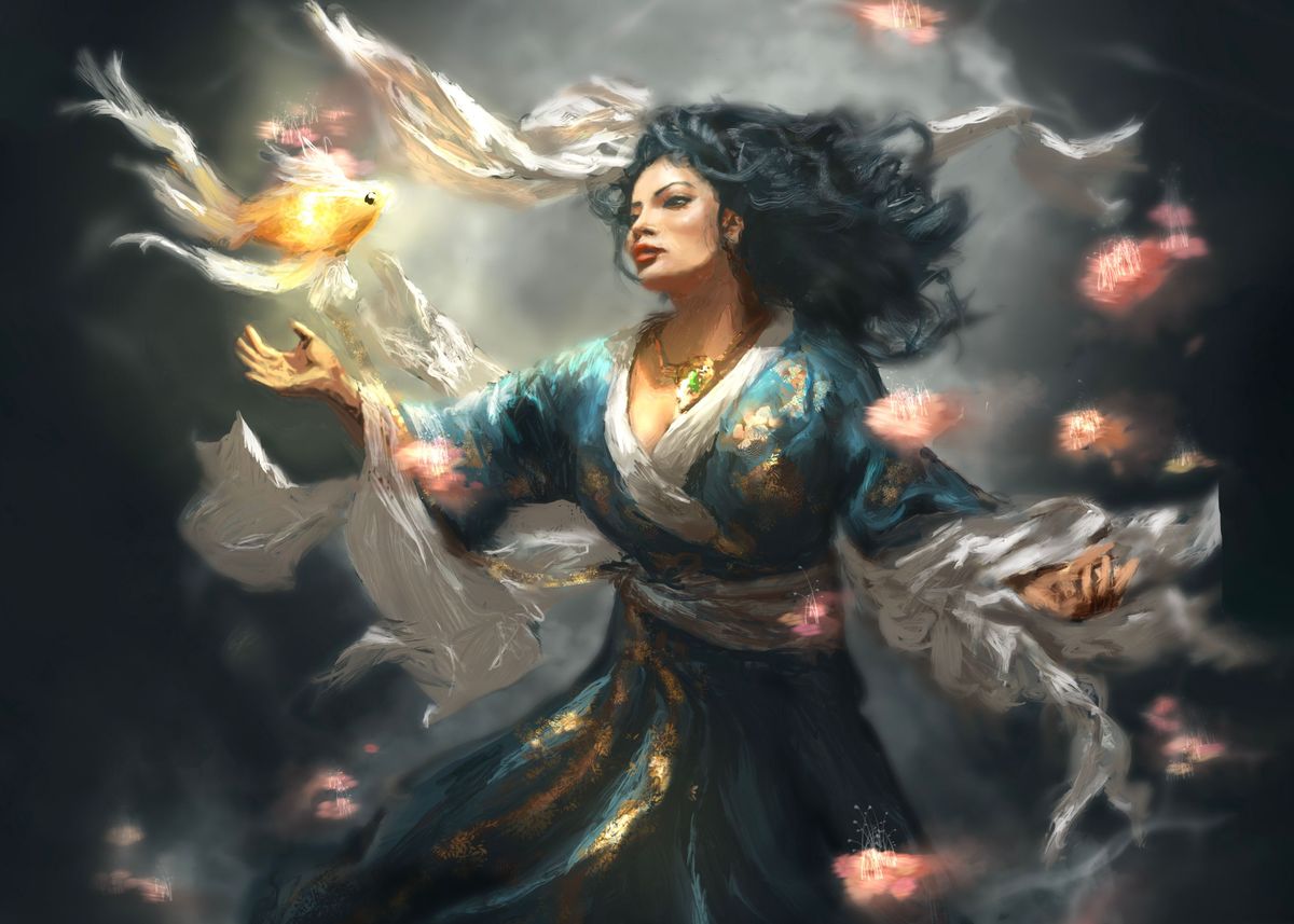 'Lady Flora and the koi' Poster, picture, metal print, paint by Lucky ...