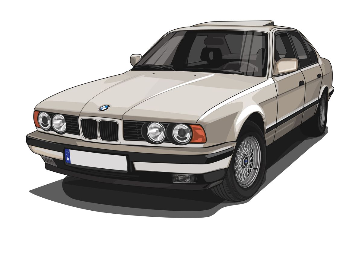 'BMW 5 Series E34 Original' Poster, picture, metal print, paint by POWERDRAWINGS | Displate