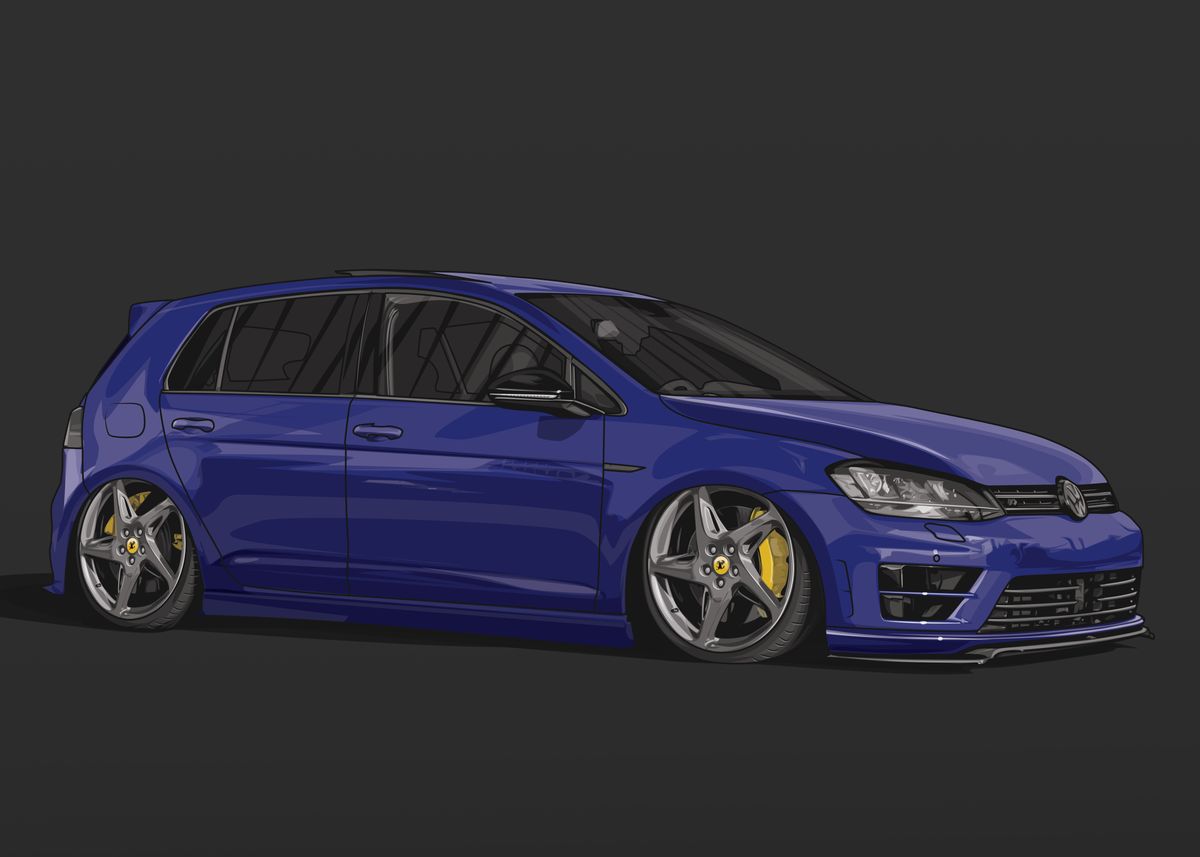 'VW Golf VII 7 Bagged Blue' Poster by POWERDRAWINGS | Displate