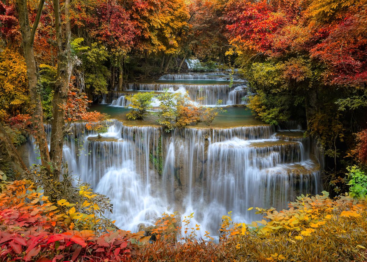 'Huai Mae Khamin Waterfall ' Poster, picture, metal print, paint by ...