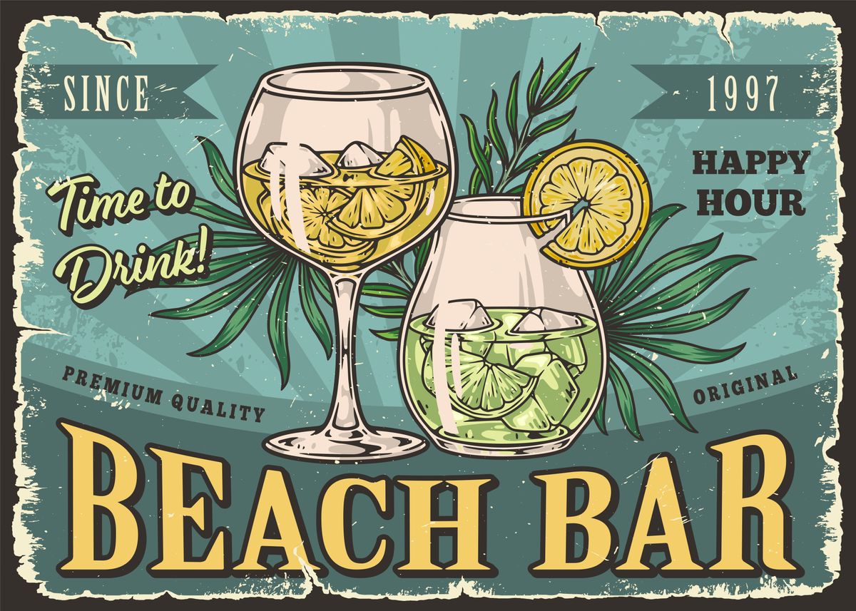 'Beach Bar Alcohol Cocktail' Poster, picture, metal print, paint by ...