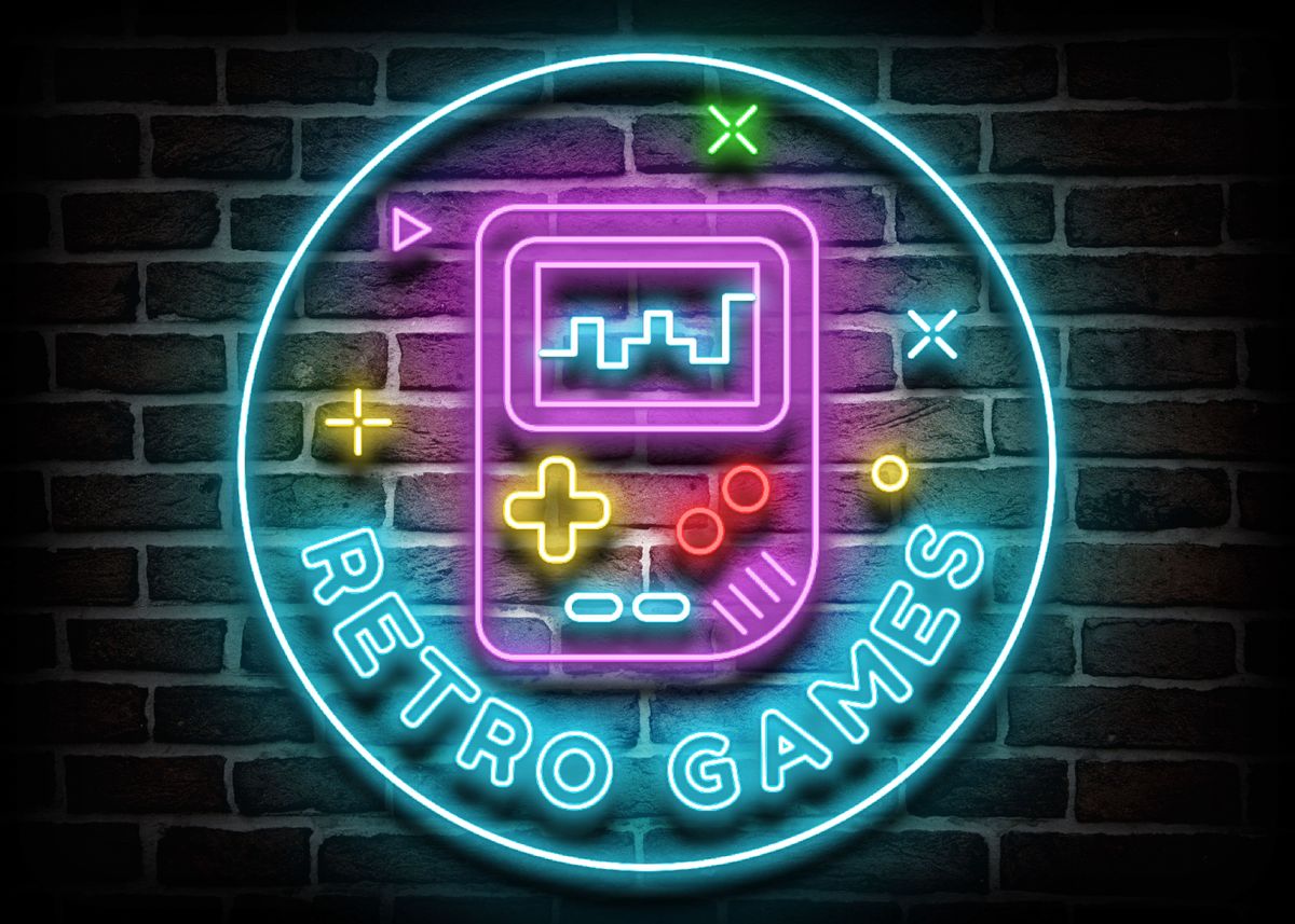 'Retro Gaming neon' Poster, picture, metal print, paint by ...
