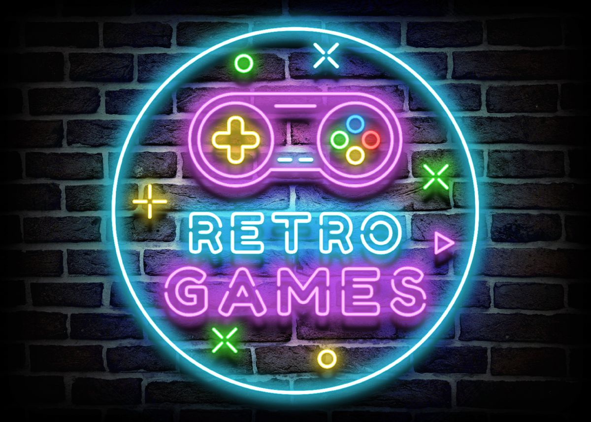 'retro Games Neon' Poster, picture, metal print, paint by CRAFTSSSTUDIO ...
