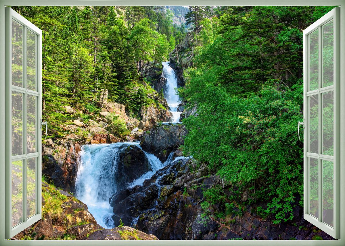 'Window view waterfall' Poster, picture, metal print, paint by Vicen ...