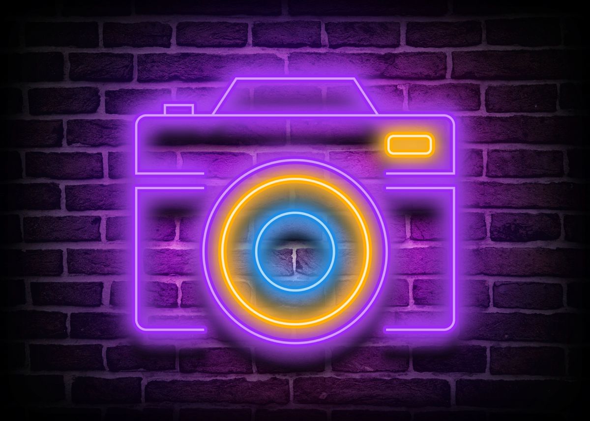 'Camera Neon' Poster, picture, metal print, paint by CRAFTSSSTUDIO ...