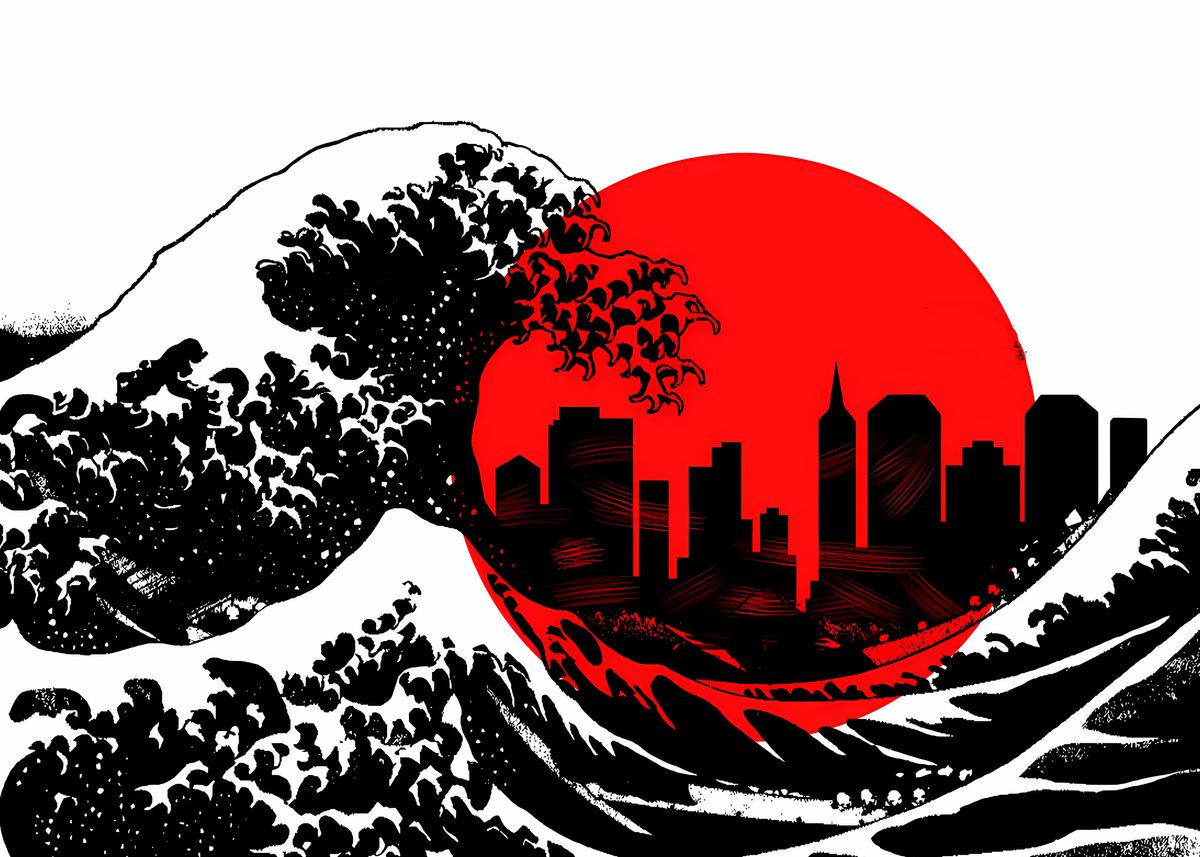 'Great wave Red moon ' Poster by Japanese art best | Displate
