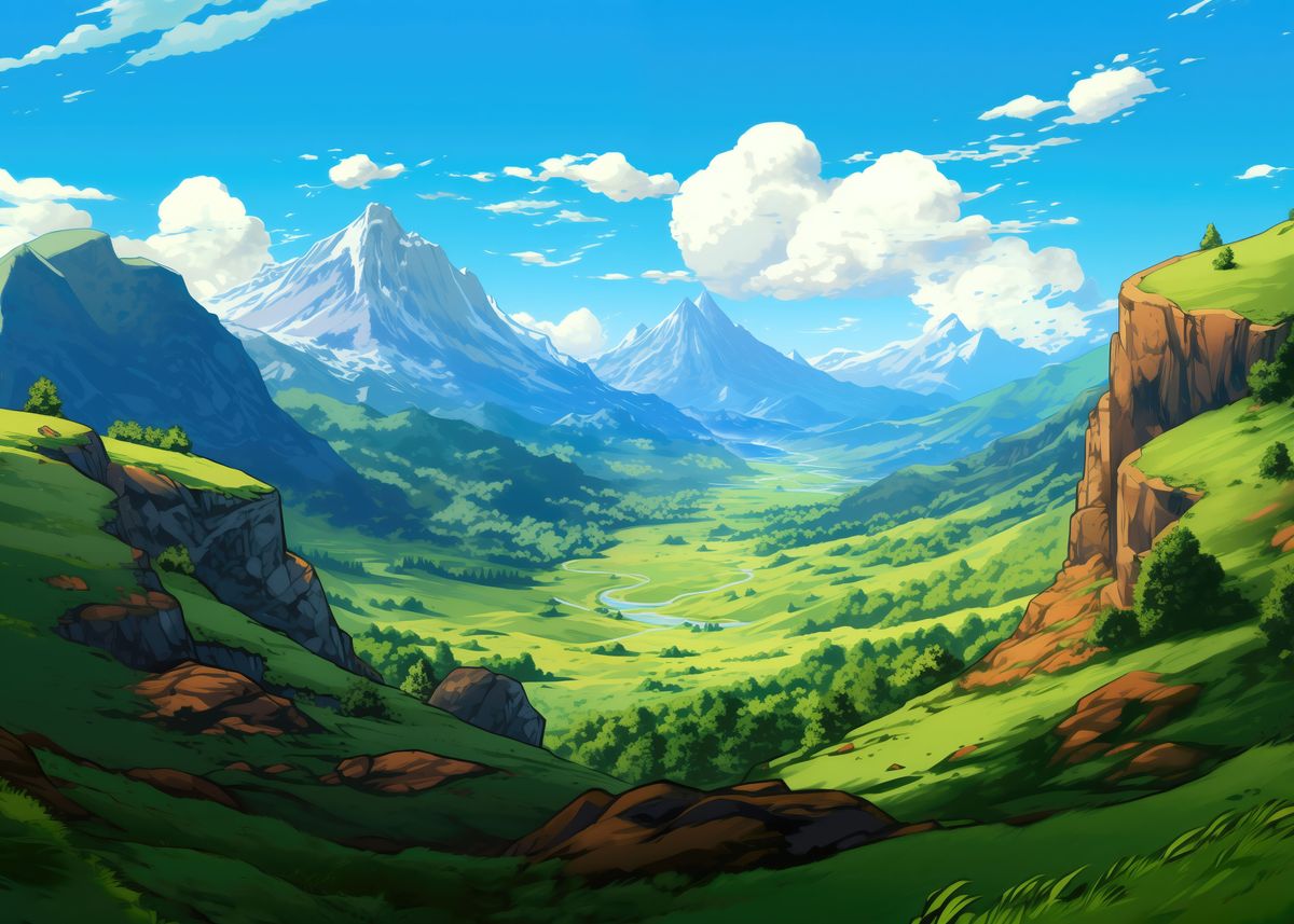 'Grassy Valley' Poster, picture, metal print, paint by NVSN | Displate