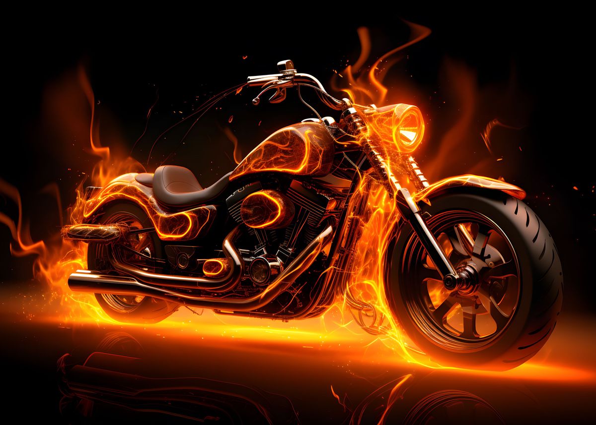 'Flaming Motorcycle' Poster, picture, metal print, paint by Amazing ...