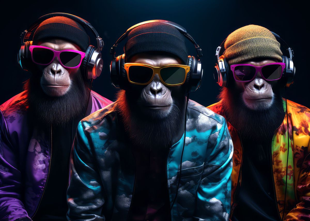 'Three Cool Shades Monkeys' Poster, picture, metal print, paint by Zenz ...