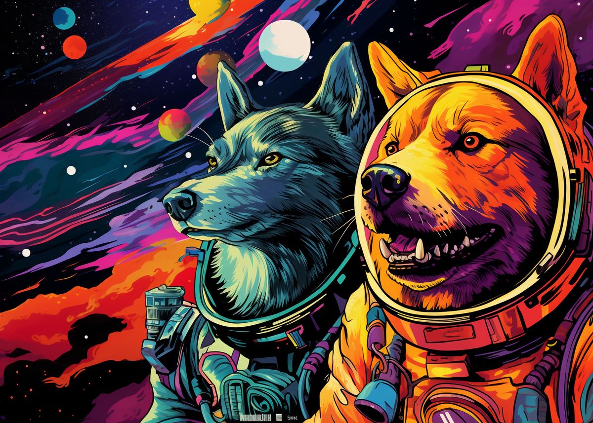 'Dogs in Outer Space' Poster, picture, metal print, paint by Polymath ...