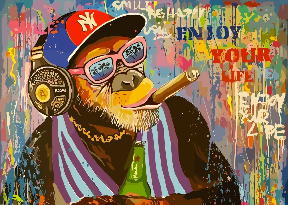 'Monkey enjoy life' Poster, picture, metal print, paint by Aboubacar ...