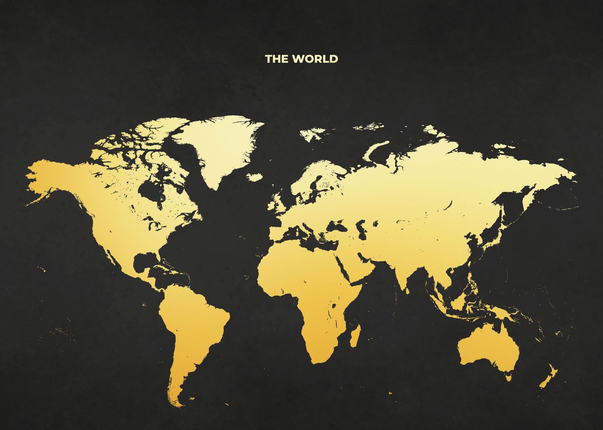 'Golden World Map' Poster, picture, metal print, paint by aio | Displate