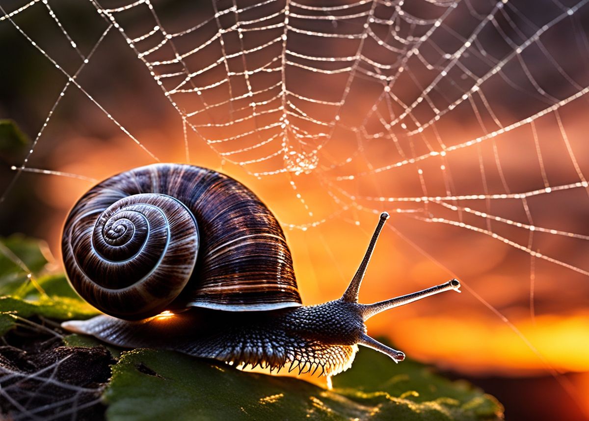 'Snail and spider web 02' Poster, picture, metal print, paint by ...