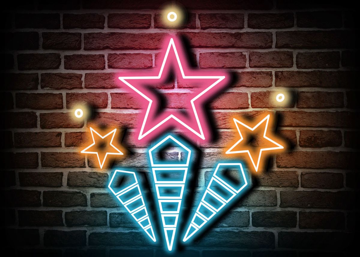 'Star Firework Neon' Poster, picture, metal print, paint by ...
