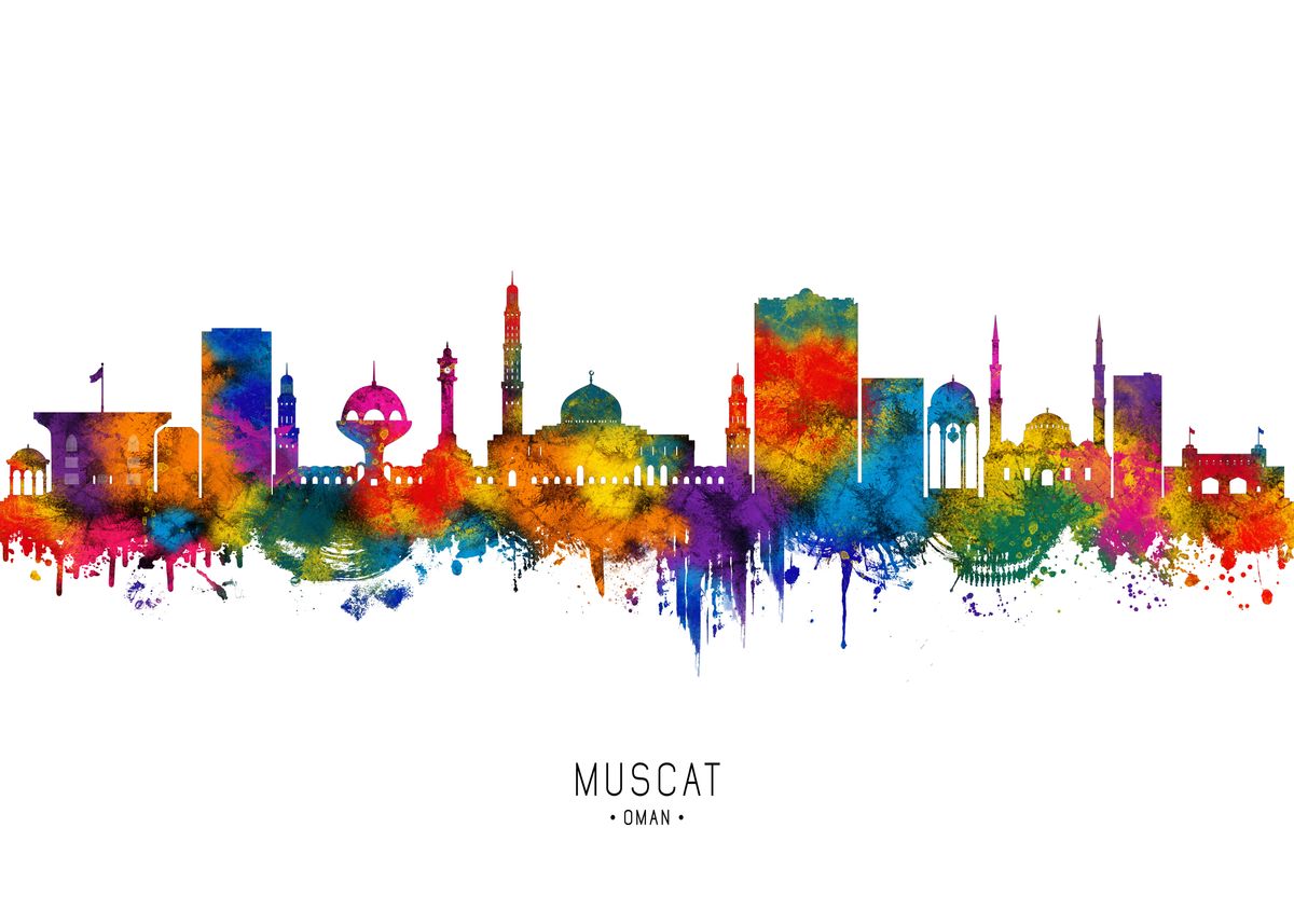 'Muscat Oman Skyline' Poster, picture, metal print, paint by Towseef ...