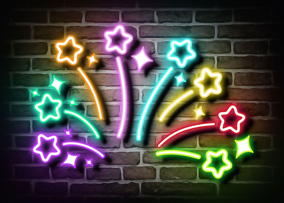 'Star Firework Neon' Poster, picture, metal print, paint by ...