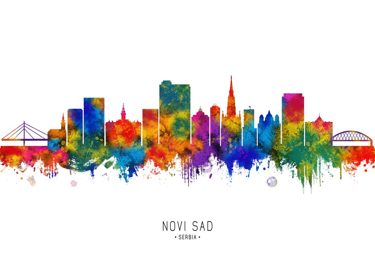 'Novi Sad Serbia Skyline' Poster, picture, metal print, paint by ...