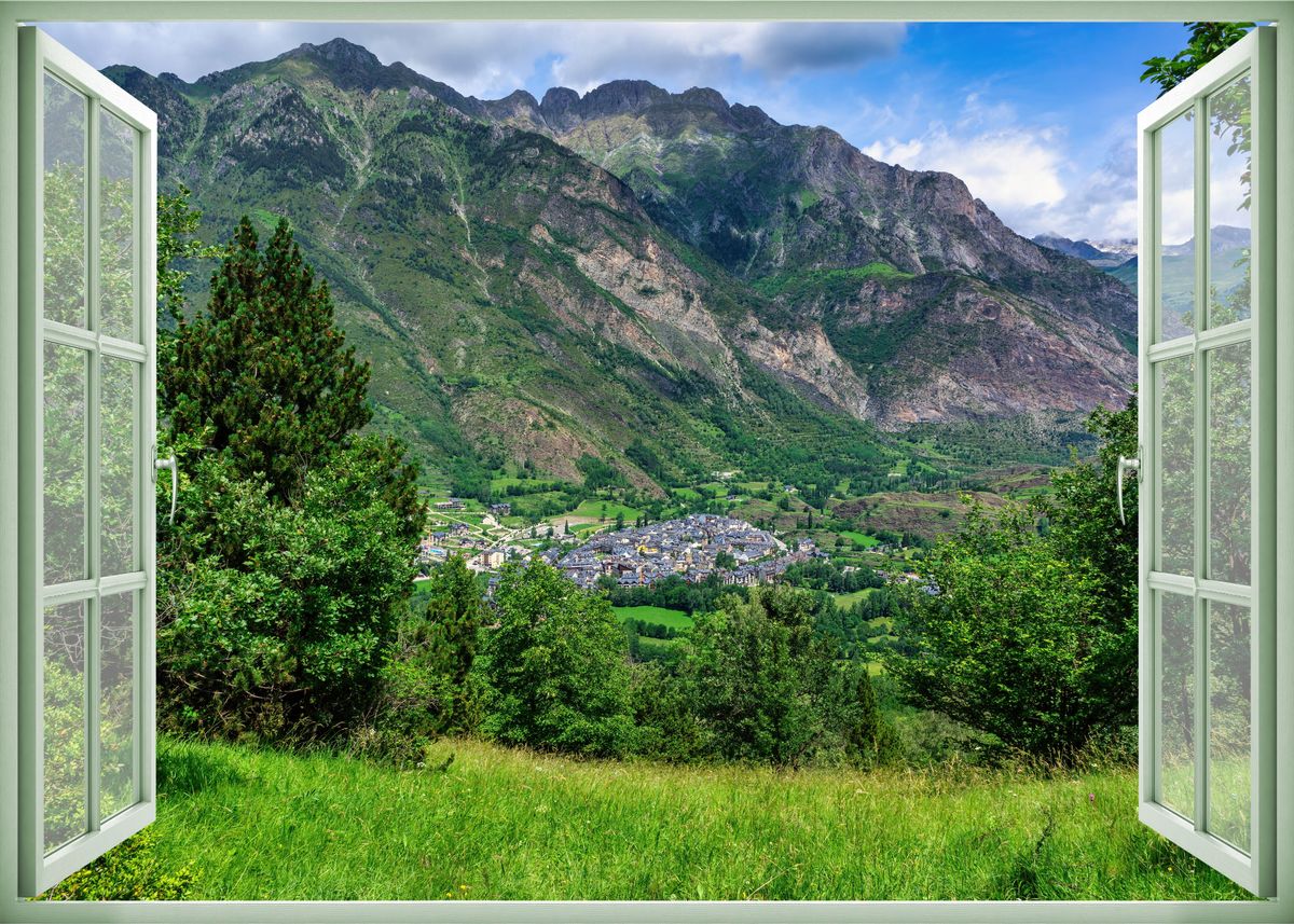 'Open window mountain calm' Poster, picture, metal print, paint by ...