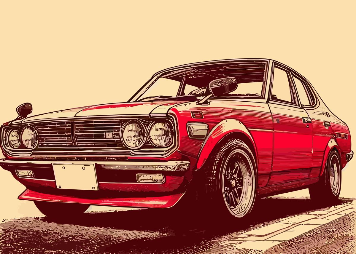 'Red Old Car Portrait' Poster, picture, metal print, paint by DREAM ART ...