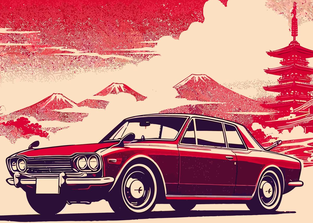 'Classic Car in Red Color' Poster by DREAM ART | Displate