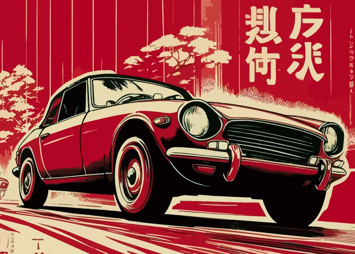 ' Red Old Car ' Poster, picture, metal print, paint by DREAM ART | Displate
