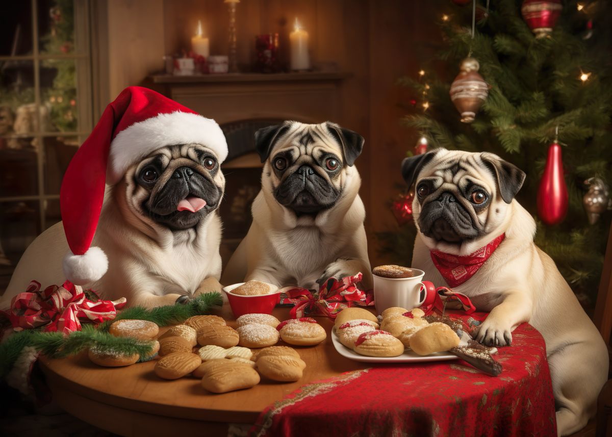 'Pugs Christmas' Poster, picture, metal print, paint by NIZAM KHAN ...