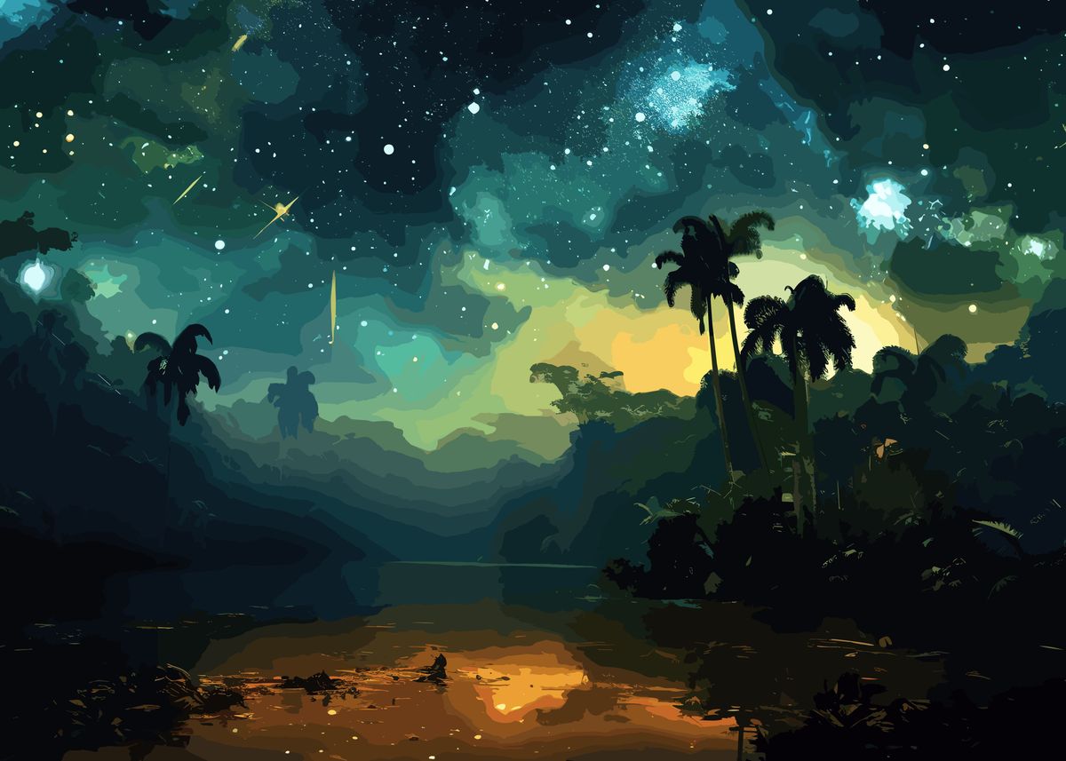 'Jungle Night Sky' Poster by MICHELLE RHOADS | Displate