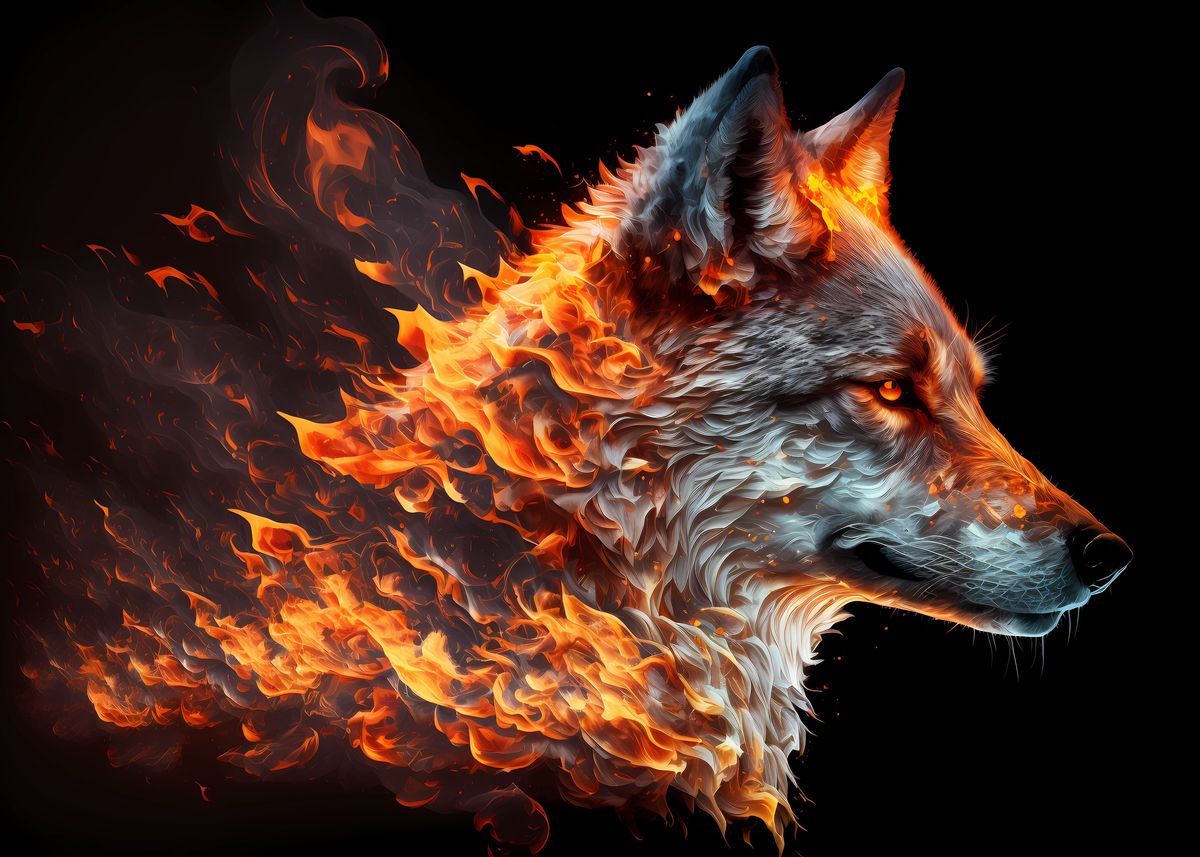 'Wolf made by fire' Poster, picture, metal print, paint by Jiri Hodecek ...