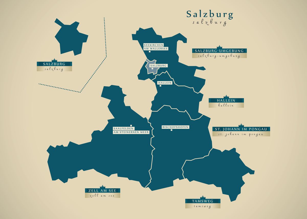 'Salzburg Austria map' Poster, picture, metal print, paint by Ingo ...