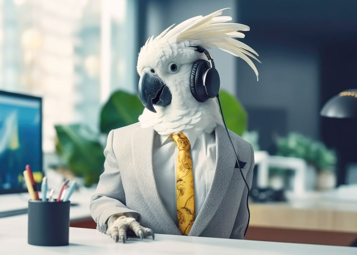 'Call Center Parrot' Poster, picture, metal print, paint by Tom Cage ...