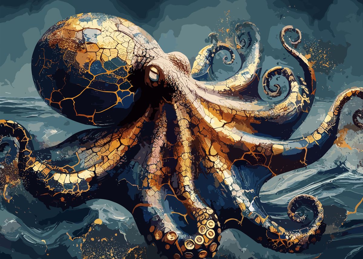 'The Golden Octopus' Poster, picture, metal print, paint by SuperNova ...