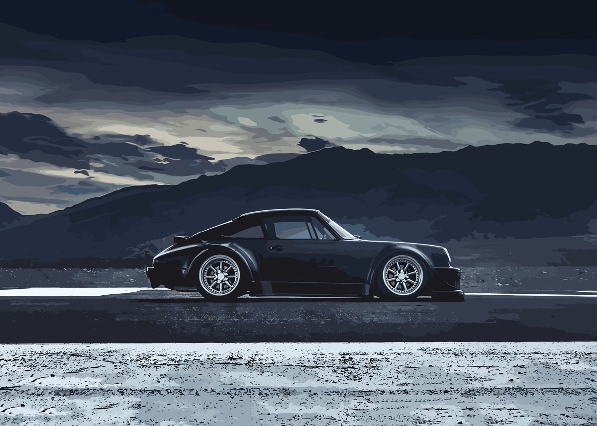 'porsche black vintage' Poster, picture, metal print, paint by 友達 ...