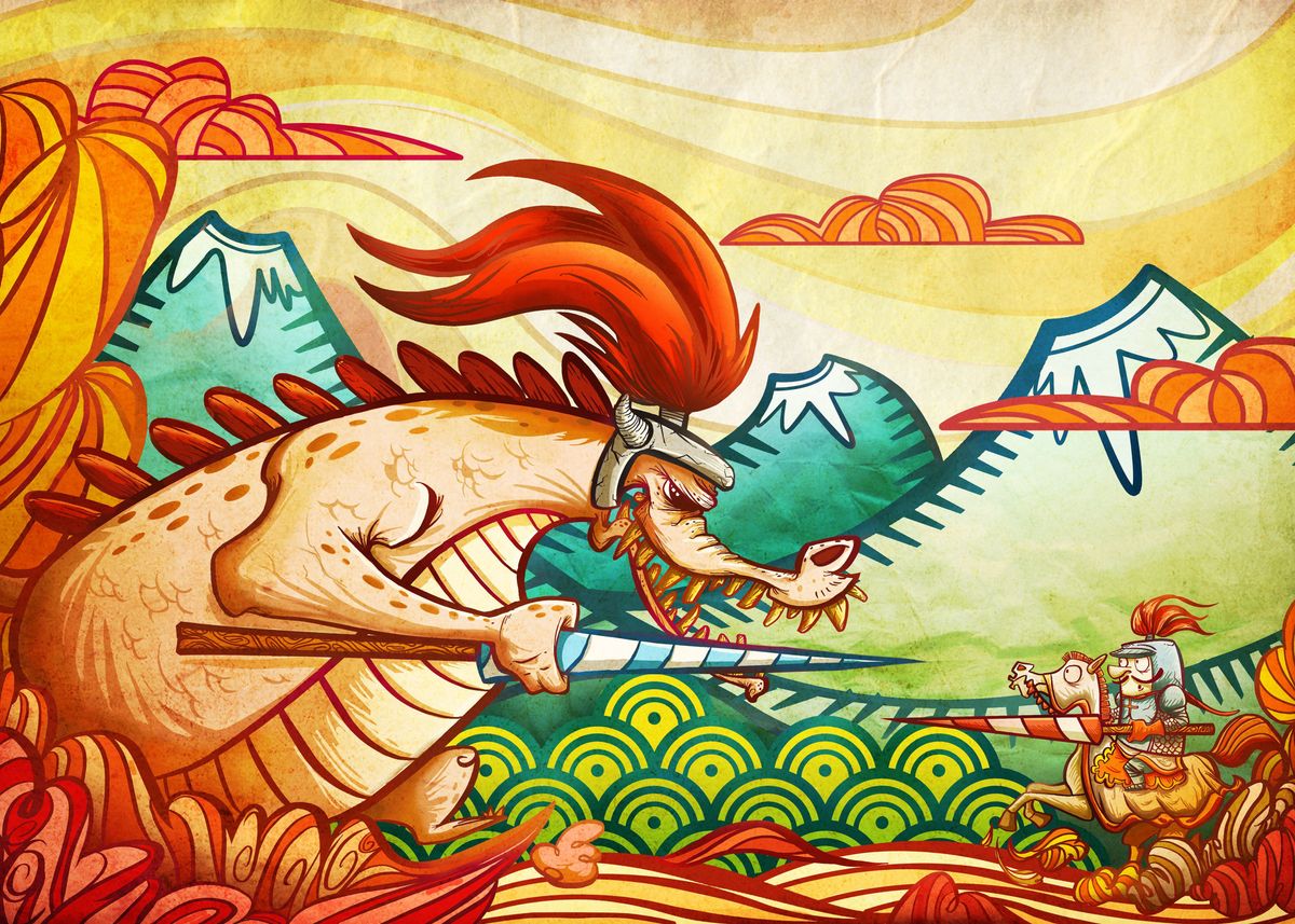 'Dragon Joust' Poster, picture, metal print, paint by Fito Grafito | Displate